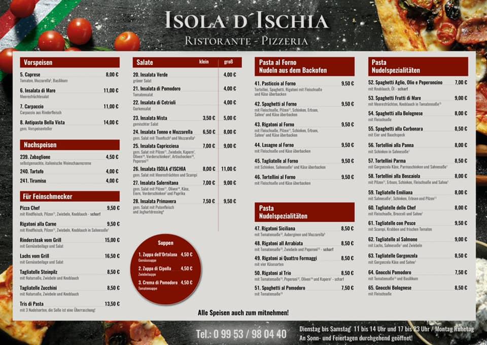 Menu at Pizzeria Ischia, Pilsting