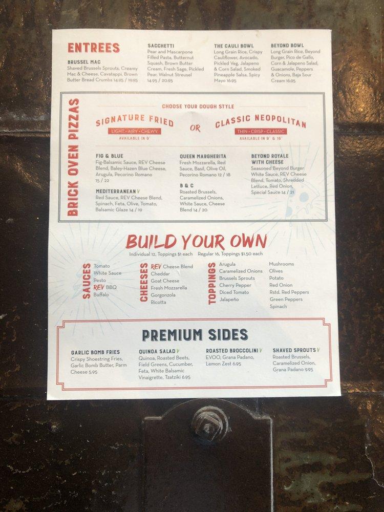 Menu at REV Kitchen & Bar, Beverly, 45 Enon St #1