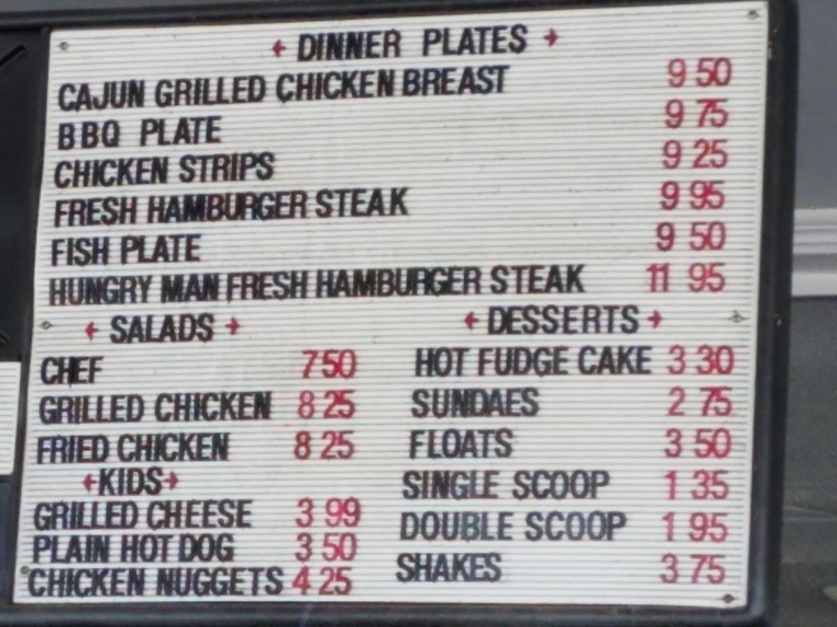 Menu at Small's Drive In restaurant, Athens