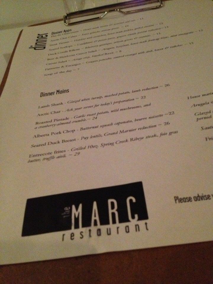 Carta del restaurante The Marc, Edmonton
