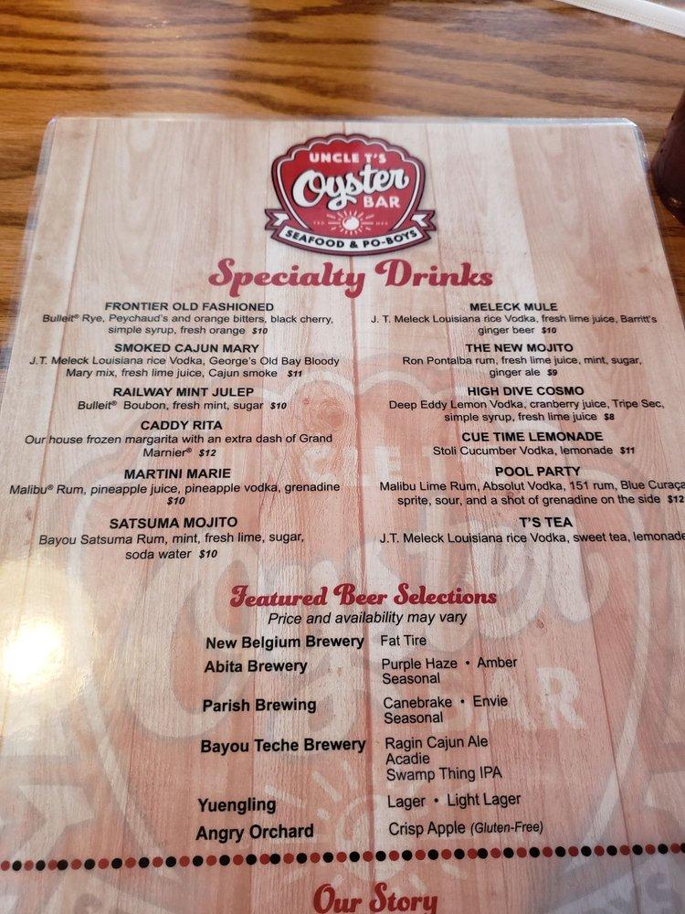 Menu at Uncle T's Oyster Bar, Scott