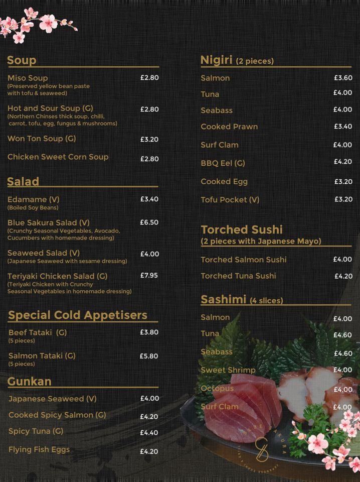 Menu at Blue Sakura Leeds restaurant, Leeds