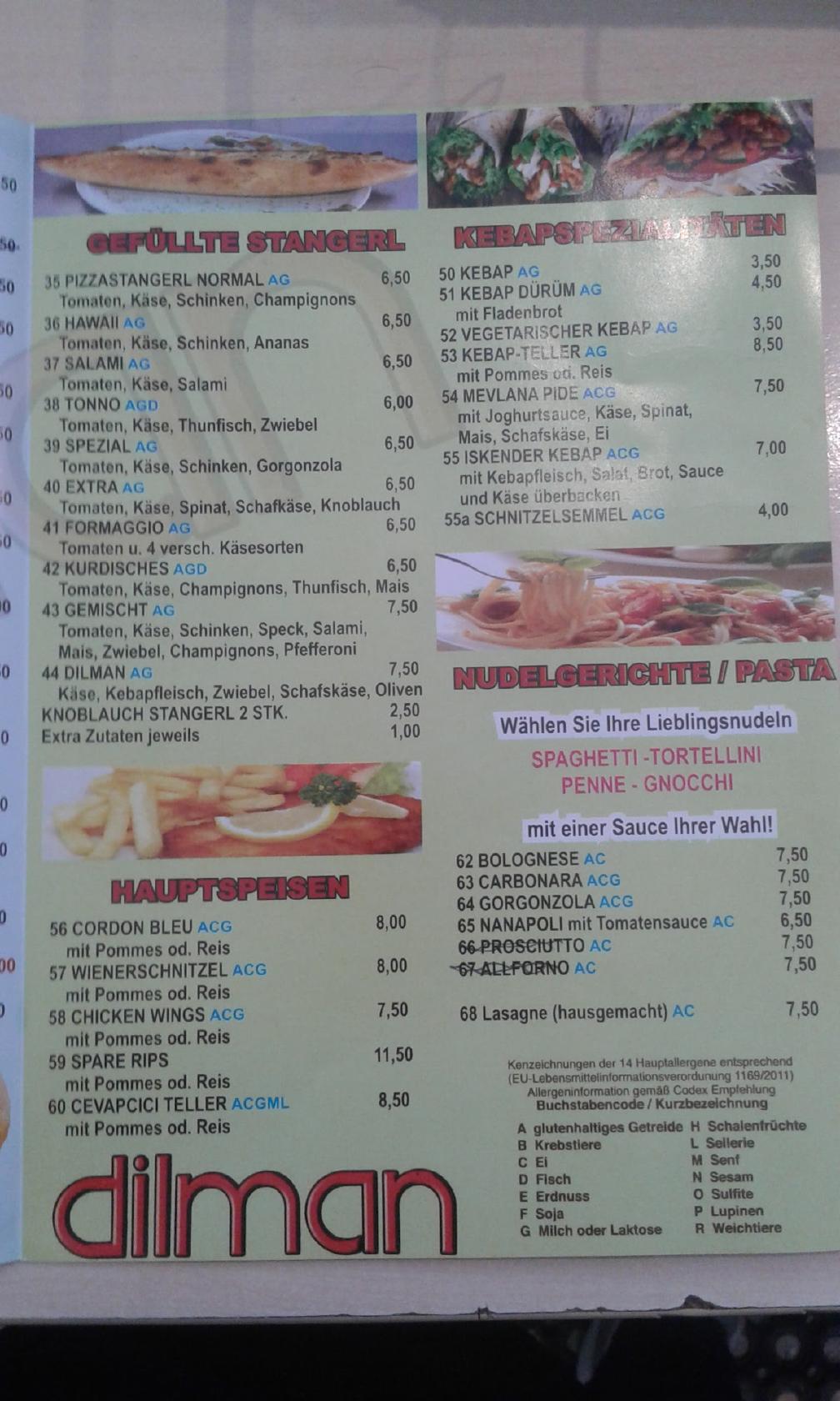 Menu at Dilman restaurant, Zeltweg