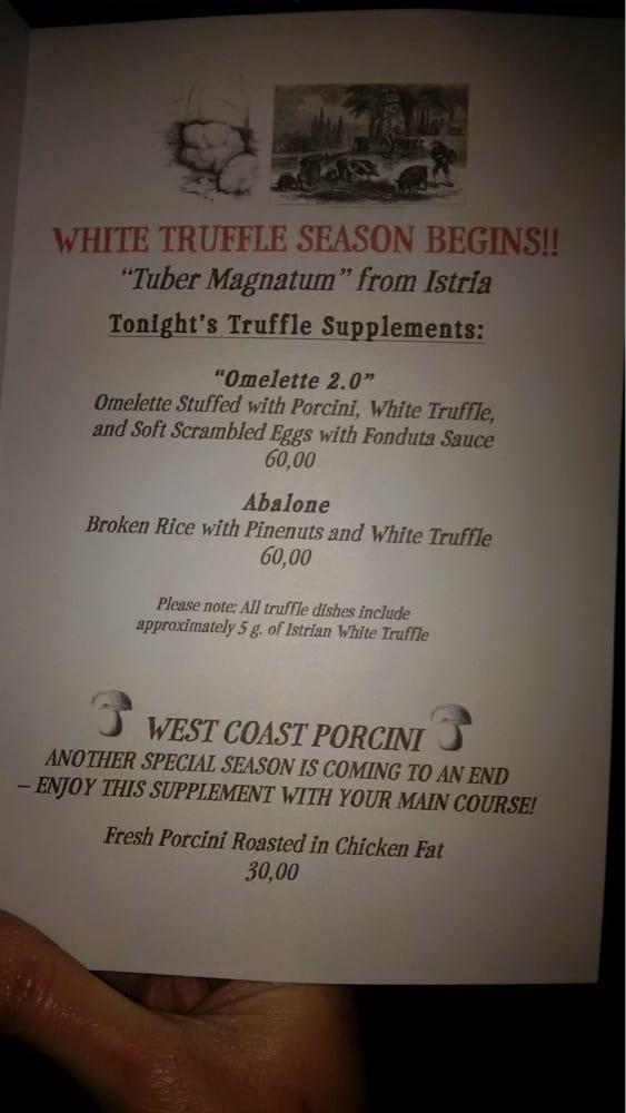 Menu at Edulis Restaurant, Toronto, 169 Niagara St