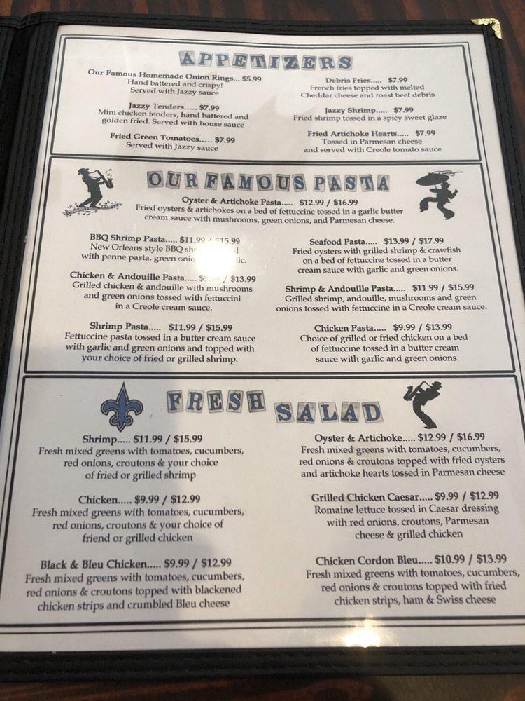 Menu at Jazzy Pete's Poboys restaurant, Slidell