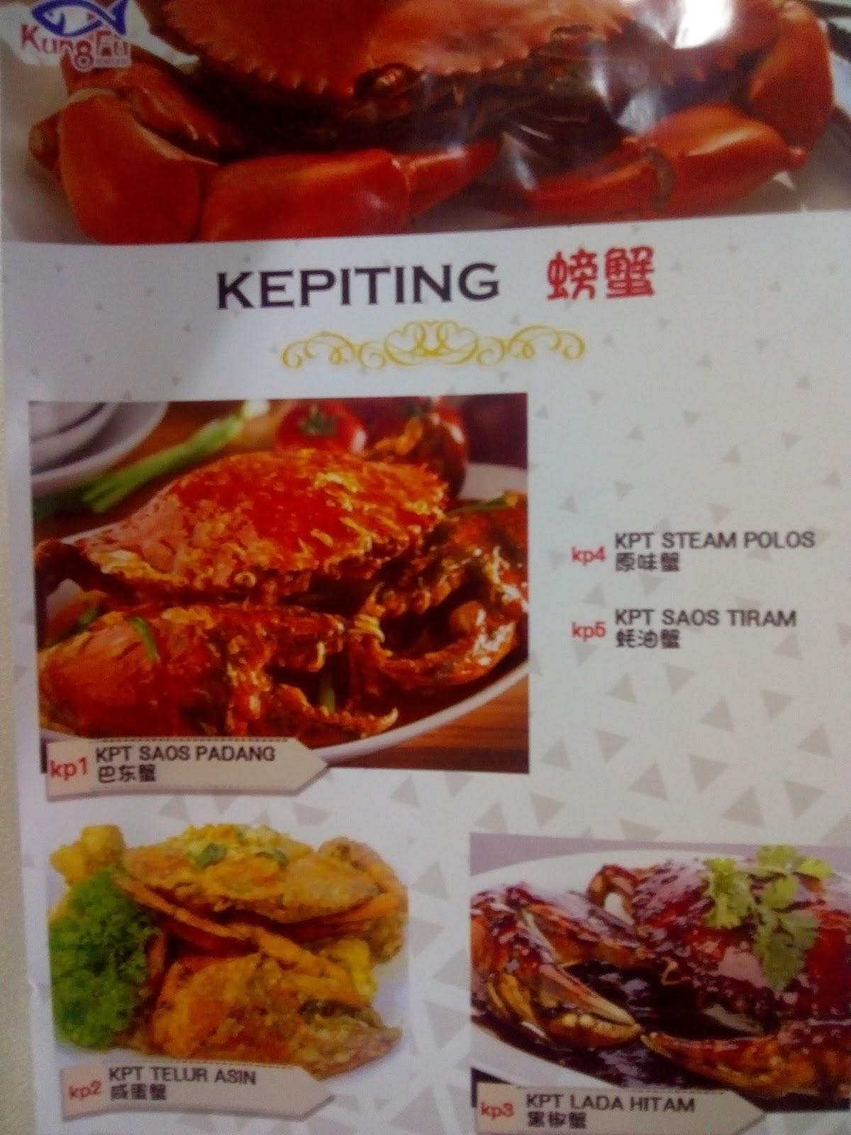 Menu at Kungfu Live Seafood Cengkareng restaurant, West Jakarta