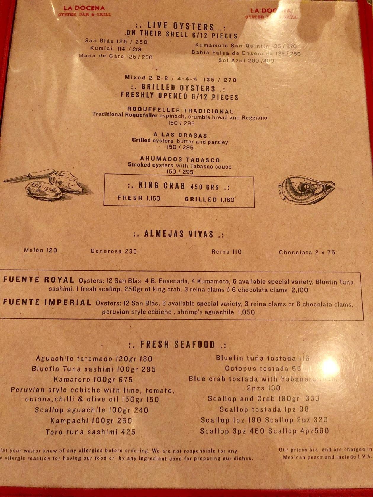 Carta del restaurante La Docena Roma, Ciudad López Mateos, Avenida ...