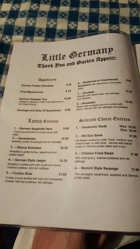 Menu at Little Germany restaurant, Fort Worth, Camp Bowie Blvd