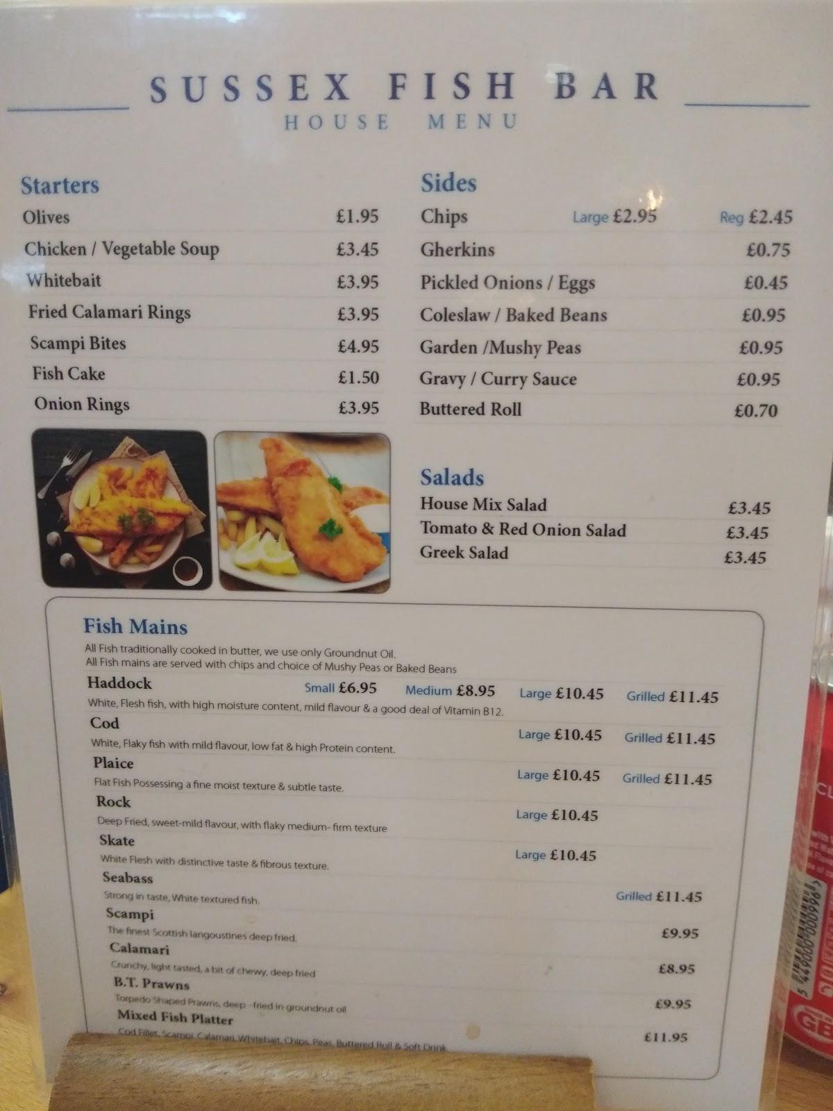 Menu at Sussex Fish Bar, London