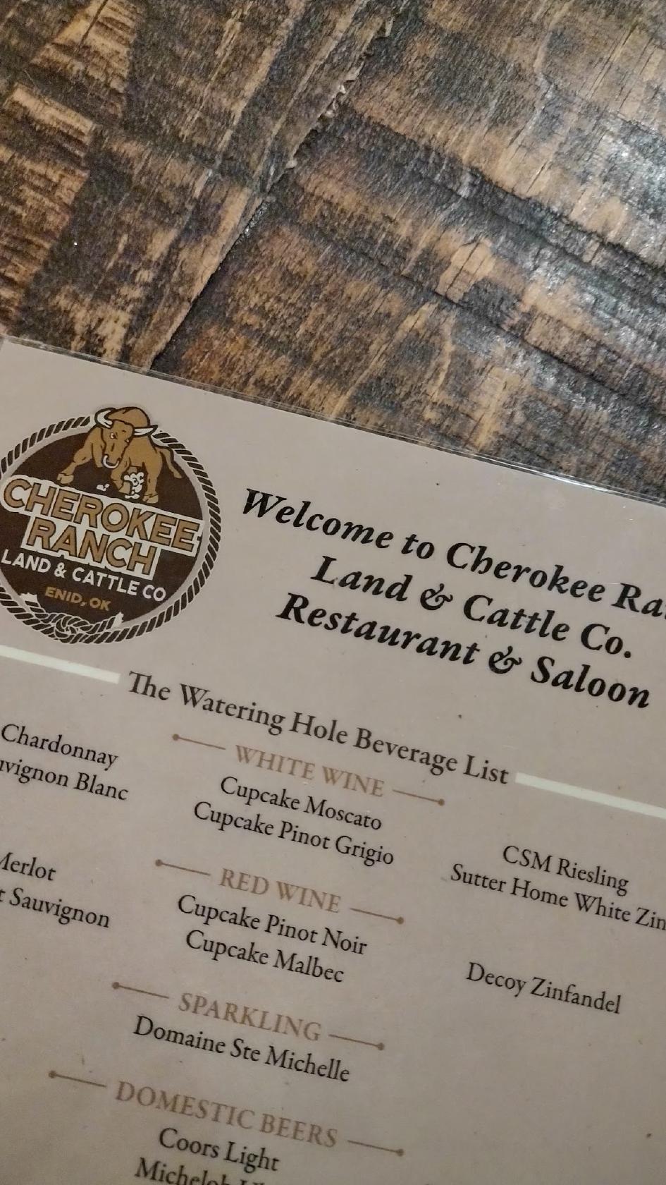 Menu at Cherokee Ranch Land & Cattle Co. steakhouse, Enid