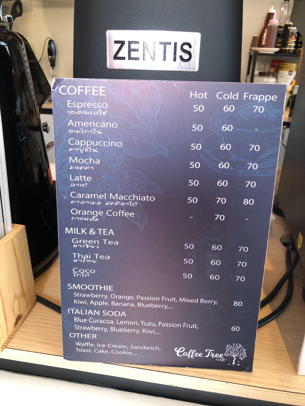 Menu at Coffee Tree &Cafe, Bangkok