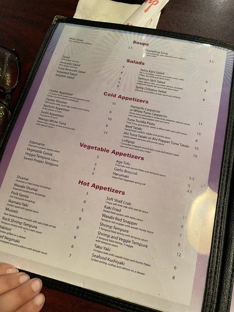 Menu at Hanabi Japanese Cuisine restaurant, Duluth