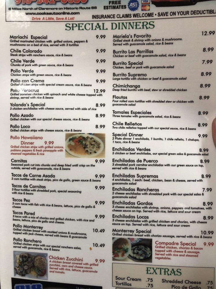 Menu at Las Parrillas Mexican Restaurant, Catoosa, 509 S Cherokee St