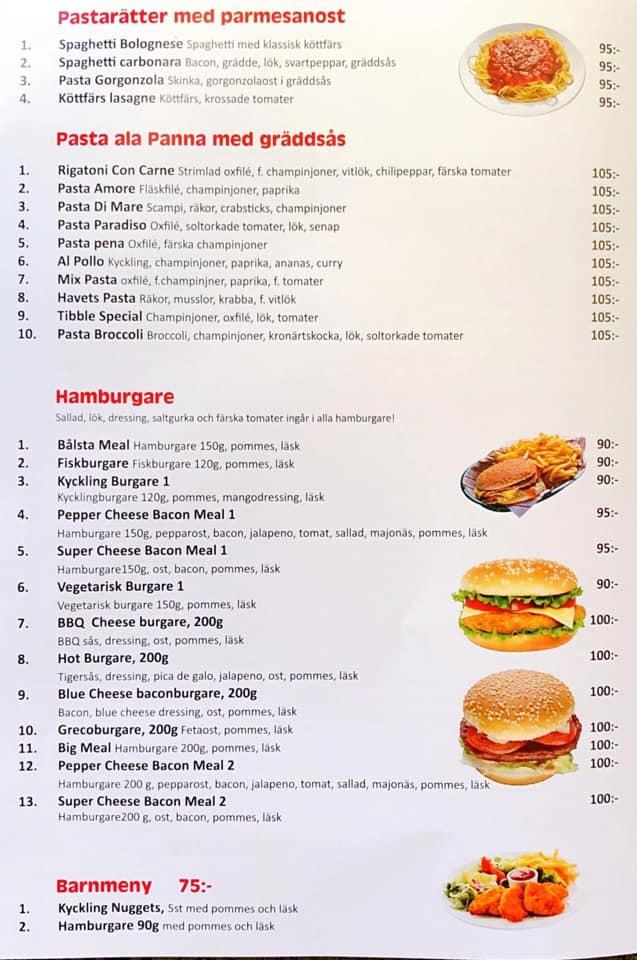 Menu at Pizzeria Mozzarella, Bålsta