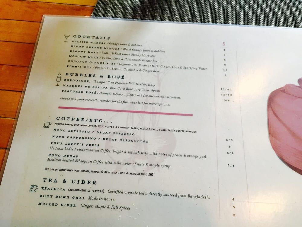 Menu at Root Down restaurant, Denver, W 33rd Ave