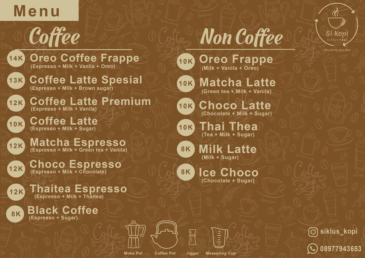 Menu at Si Kopi Siklus Kopi, Bungurasih