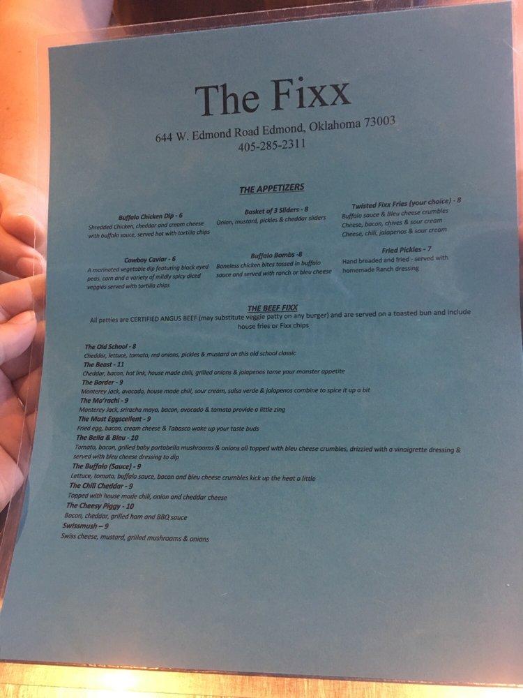 Menu at The Fixx restaurant, Edmond, 644 W Edmond Rd
