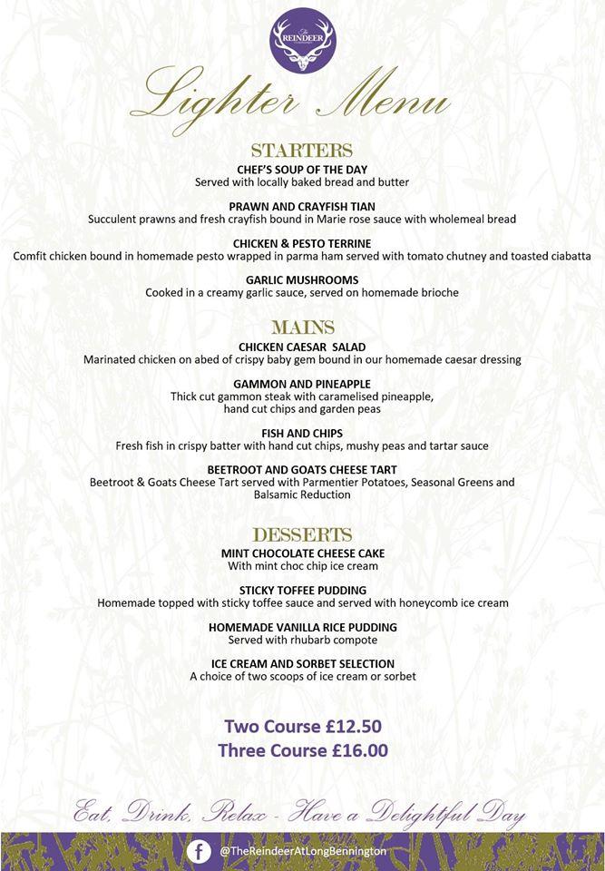 Menu at The Reindeer at Long Bennington pub & bar, Long Bennington
