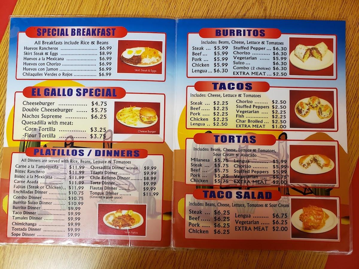 Menu at El Gallo restaurant, Chicago, W 111th St