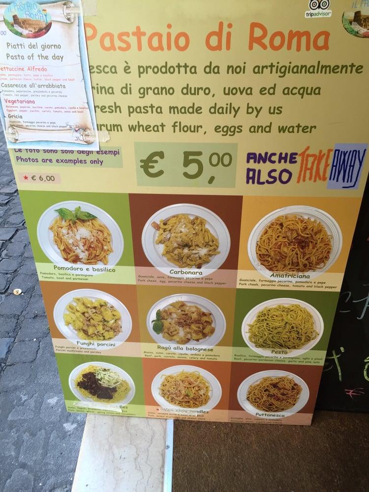Menu at Il Pastaio di Roma restaurant, Rome