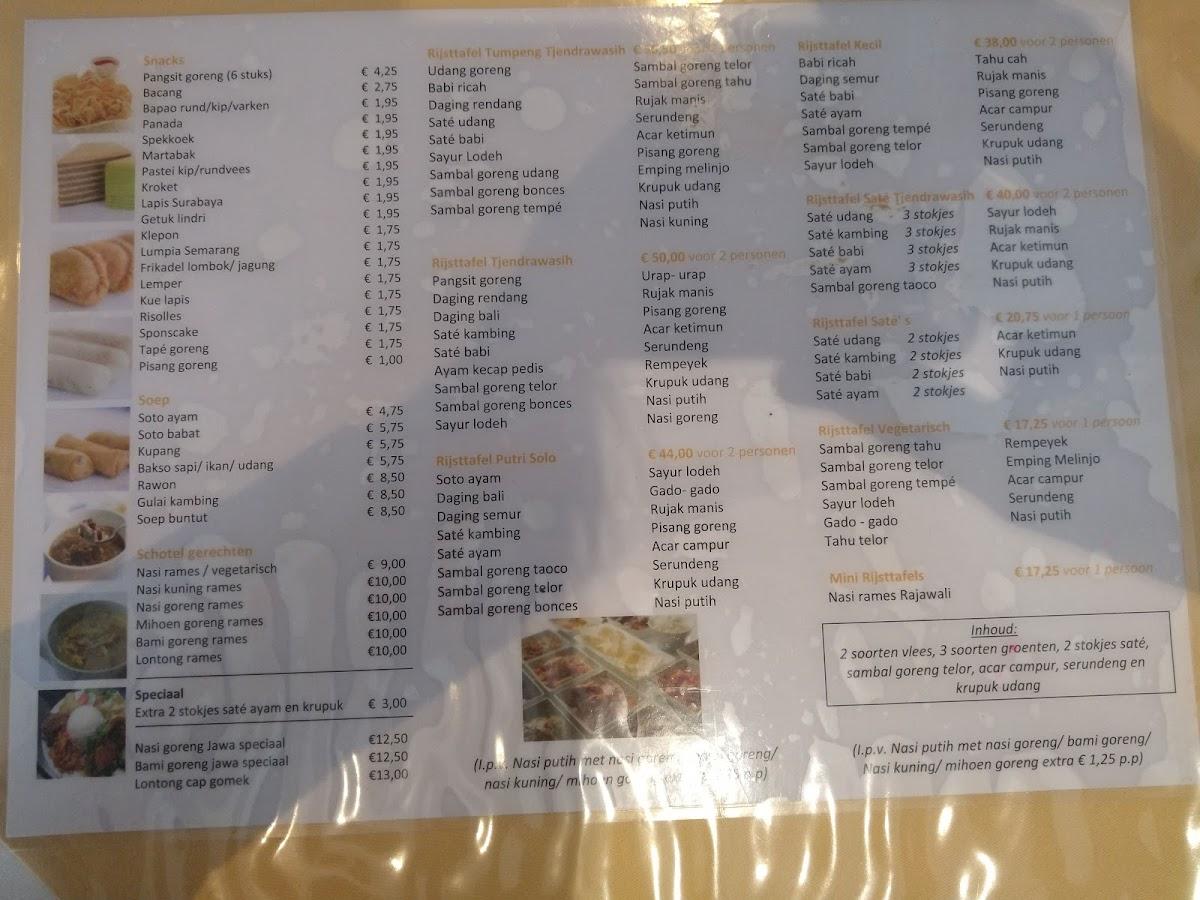 Menu at Indonesisch Restaurant Tjendrawasih, Rijswijk