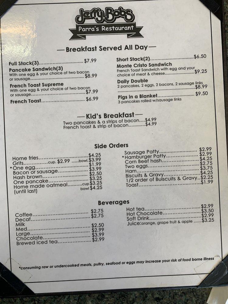 Menu at Jerry Bob's Restaurant, Tucson, E Valencia Rd