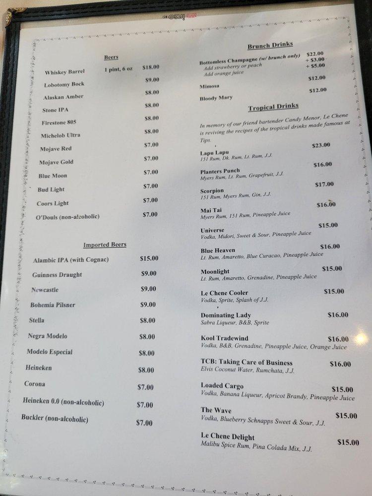 Menu at Le Chêne French Cuisine restaurant, Santa Clarita, Sierra Hwy