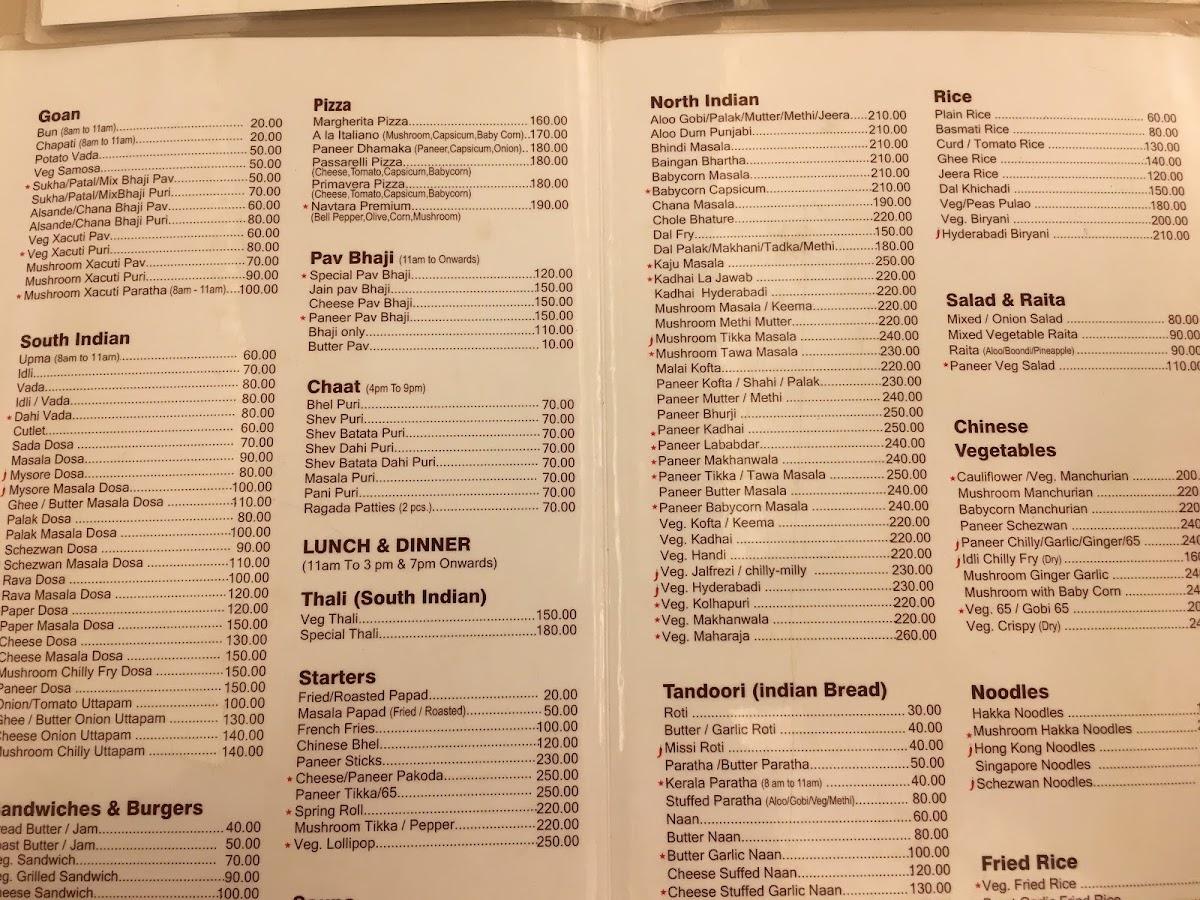 Menu at Navtara Veg Restaurant, Calangute, 196/11, Calangute - Baga Rd