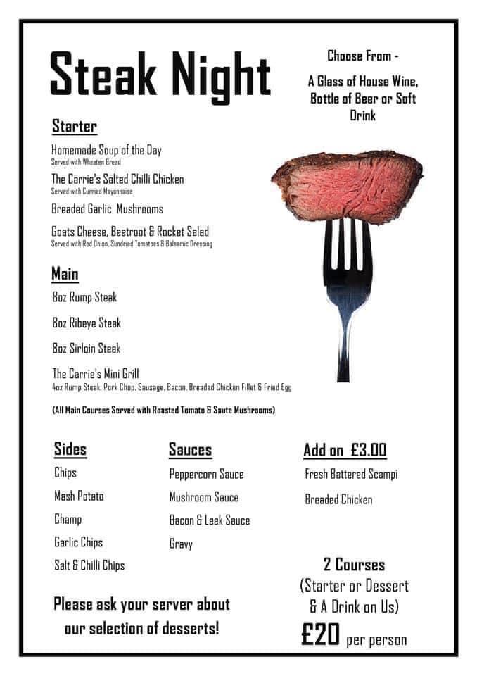 Menu at The Carrie Restaurant, Kells