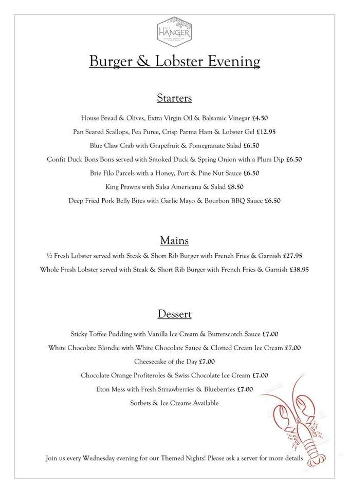 Menu at The Hanger Freehouse restaurant, Whitehill