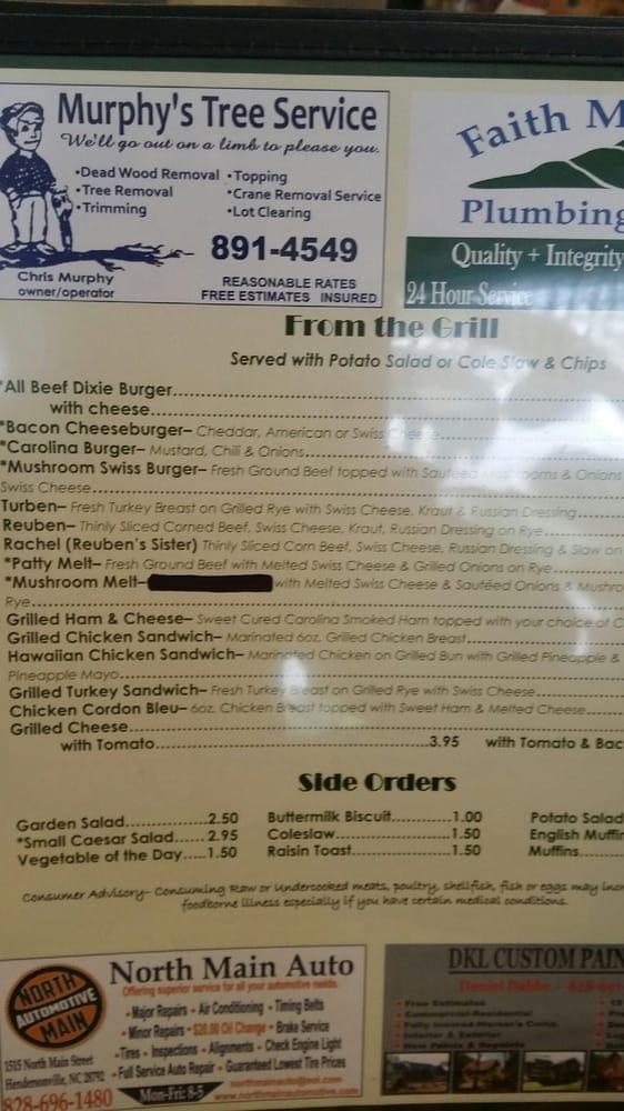 Menu at Dixie Diner restaurant, Hendersonville