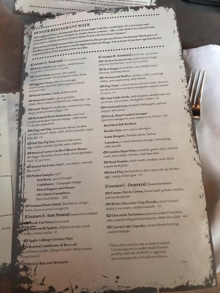 Menu at Euclid Hall Bar & Kitchen, Denver