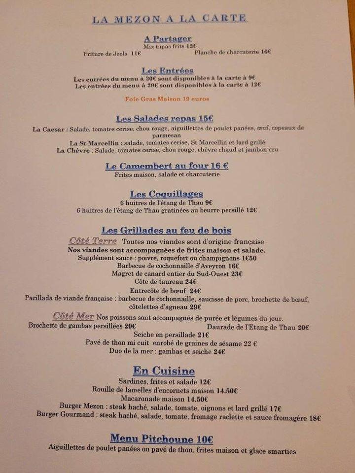 Menu at La Mèzon restaurant, Mèze, 14 Quai Augustin Descournut