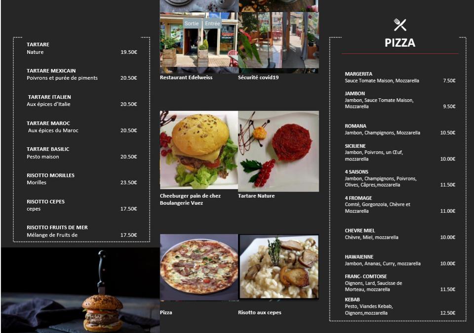 Carta del restaurante L'Edelweiss, Les Hôpitaux-Neufs