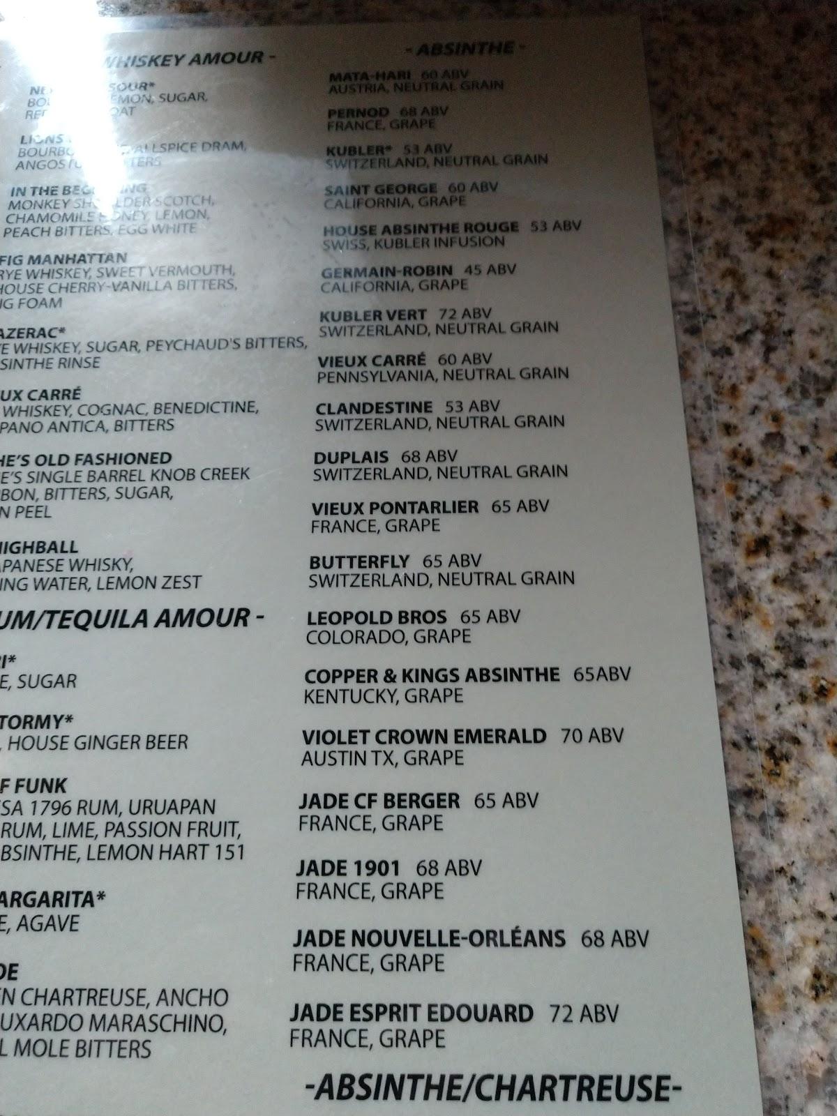 Menu at Péché pub & bar, Austin