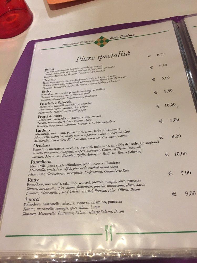 Menu at Ristorante Pizzeria Vecio Decimo, Quarto d'Altino