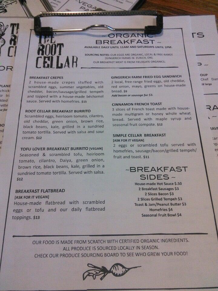 Menu at The Root Cellar pub & bar, London
