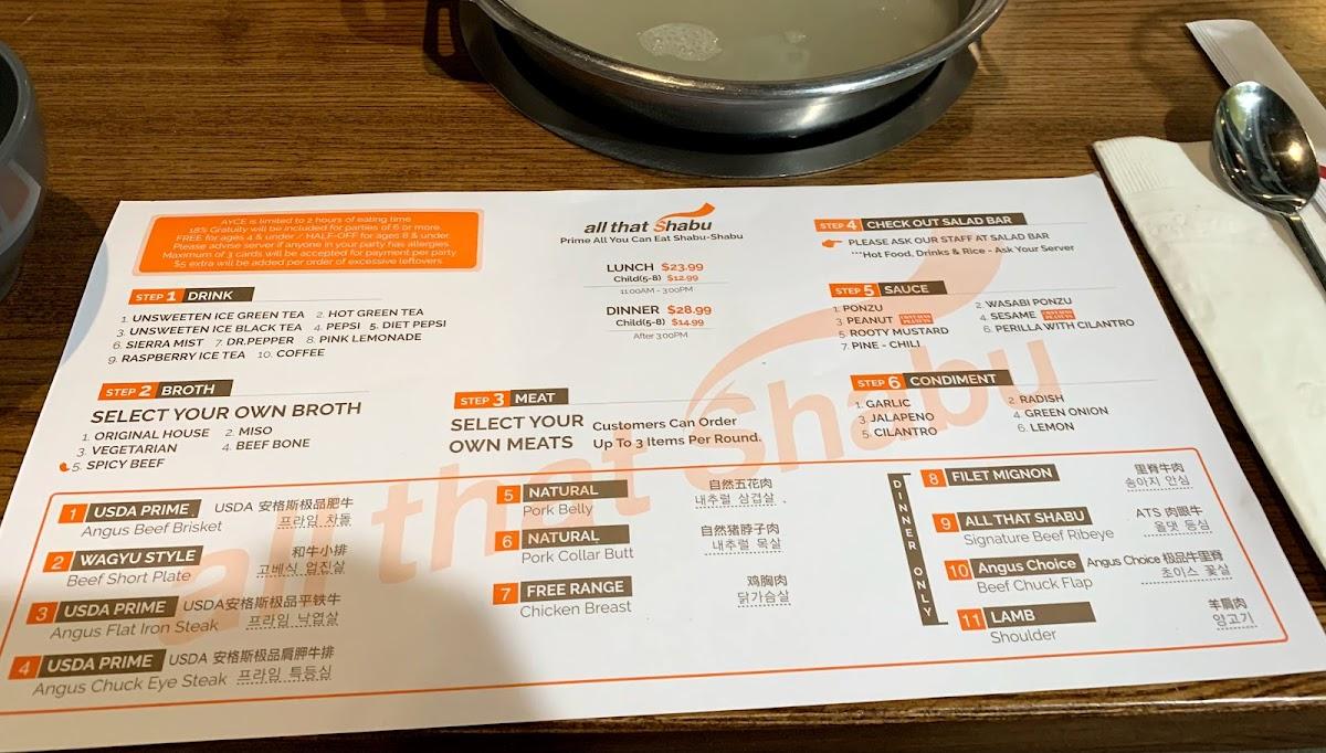 Menu at All That Shabu restaurant, Irvine