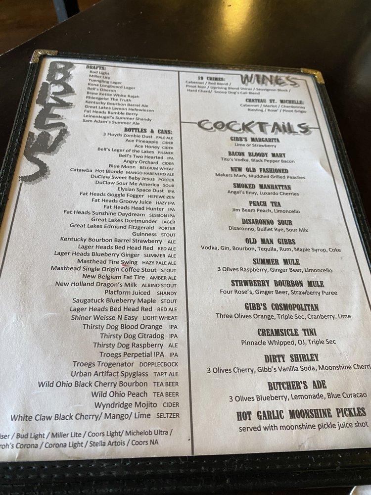 Menu at Gibbs Butcher and Brews restaurant, Olmsted Falls