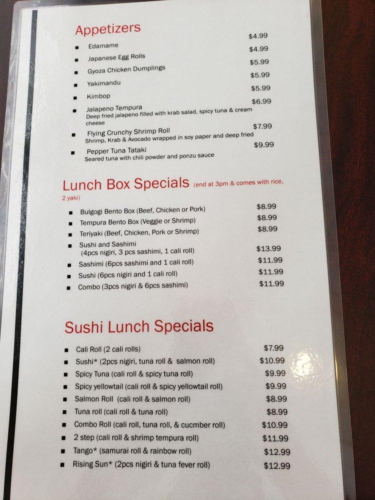 Menu at Osan's Korean restaurant and Japanese Sushi, Fort Walton Beach