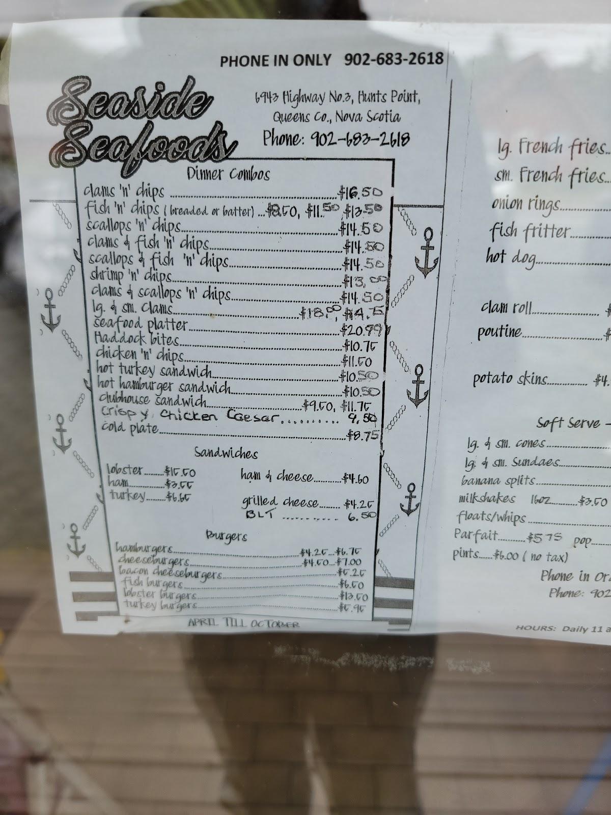 Menu at Seaside Seafoods restaurant, Hunts Point, IGO 6943
