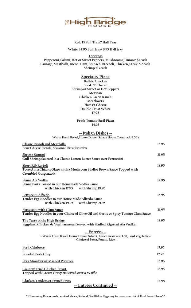 Menu at The High Bridge House pub & bar, Scranton, PA-502