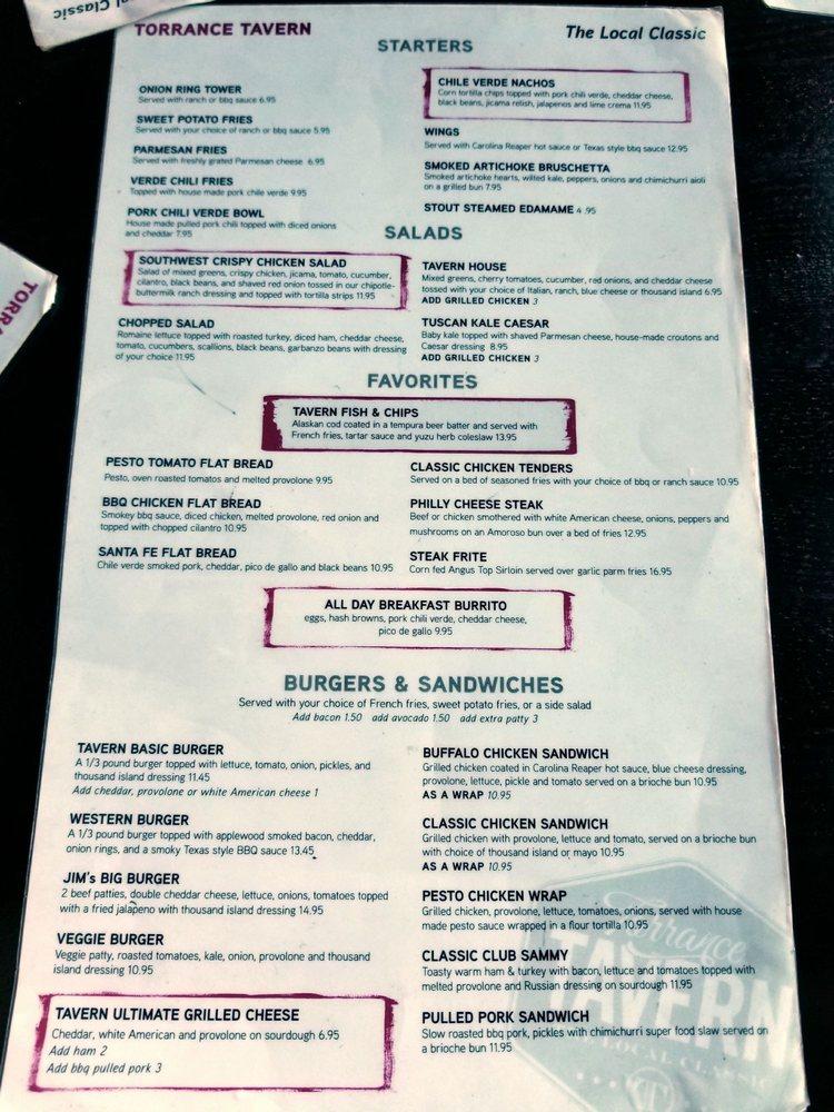 Menu at Torrance Tavern pub & bar, Torrance, Hawthorne Blvd