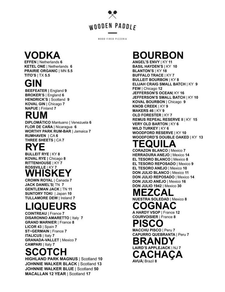 Menu at Wooden Paddle pub & bar, Lemont