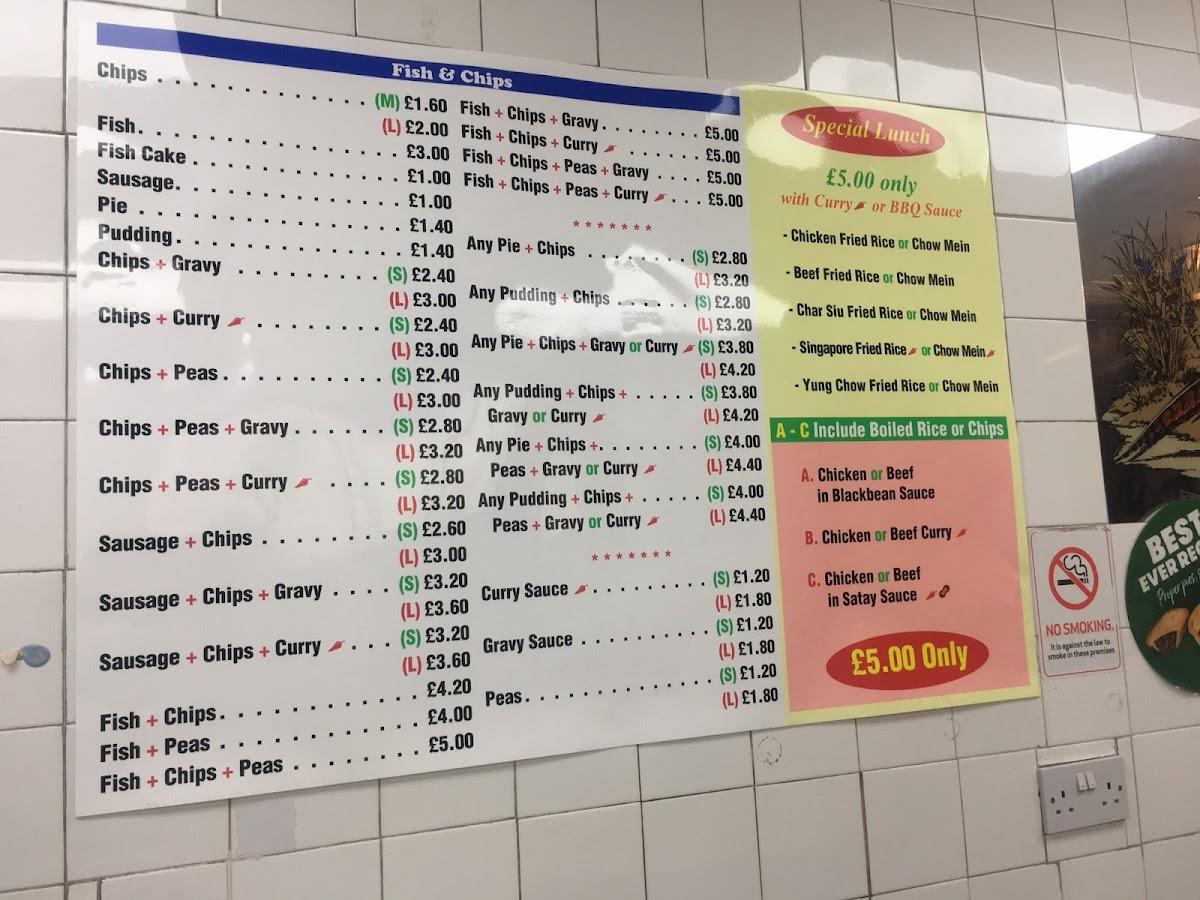 Menu at Happy Garden Fish & Chips, Chinese Takeaway restaurant, Bacup