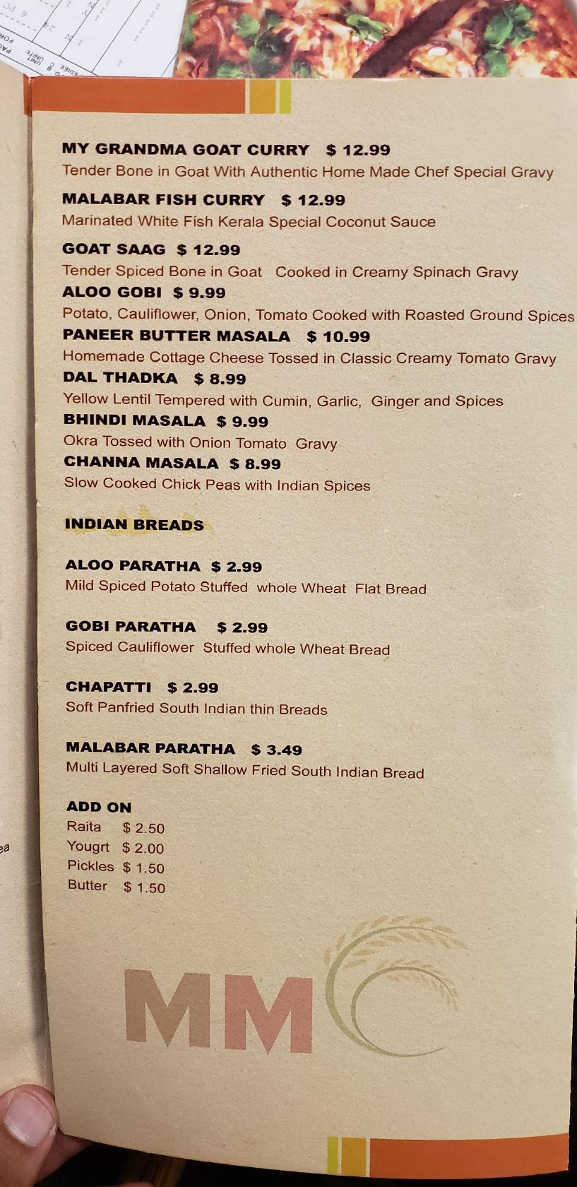 Menu at Madras Maple Cafe, Prince George
