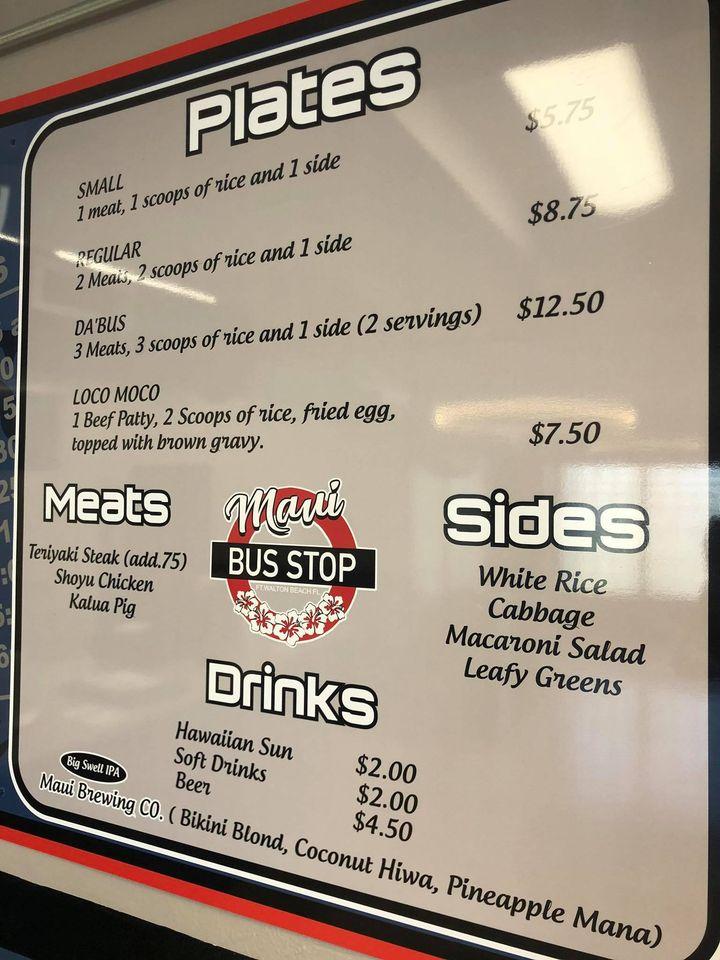 Menu at Maui Bus Stop restaurant, Fort Walton Beach