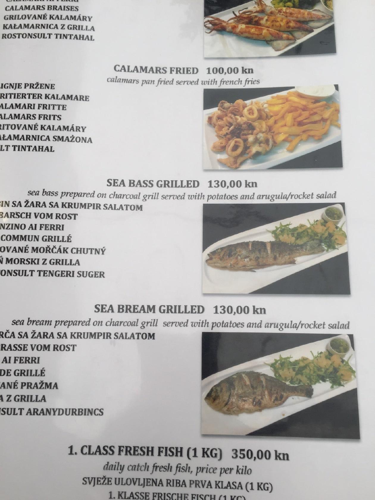 Menu at Pod odrnom restaurant, Omiš