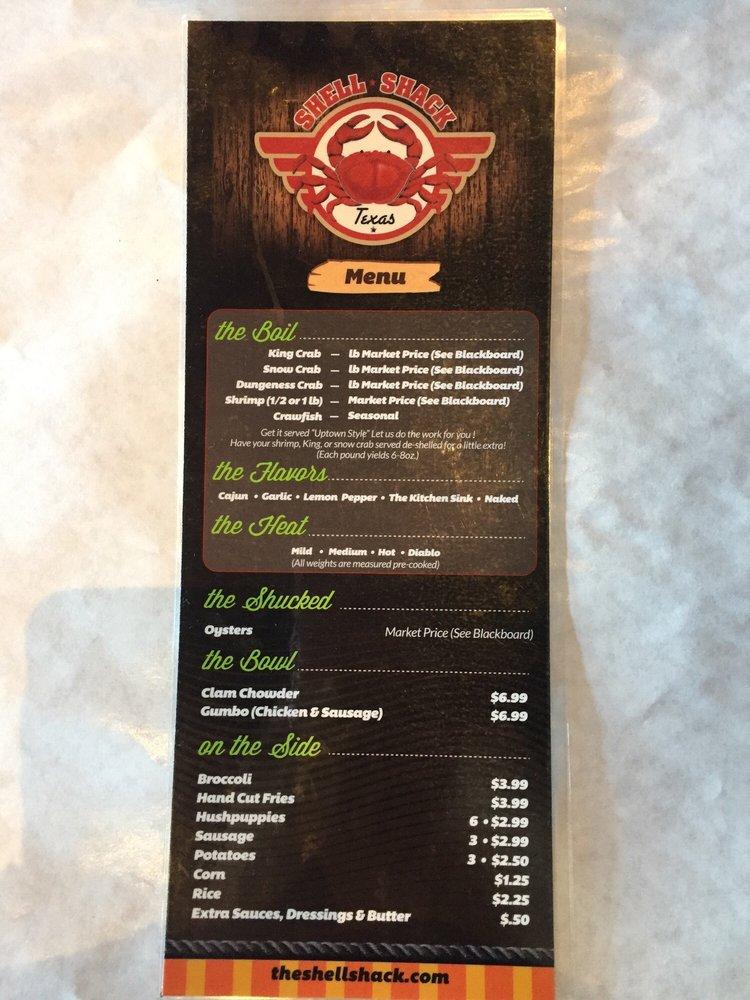 Menu at Shell Shack pub & bar, Plano