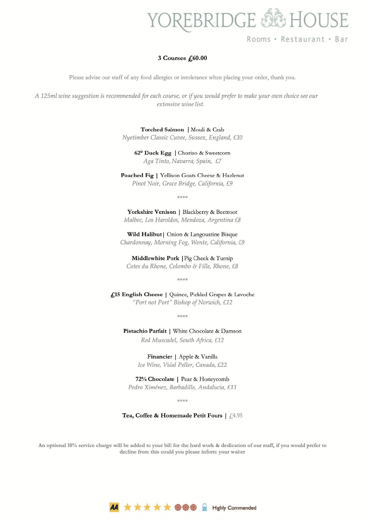 Menu at Yorebridge House pub & bar, Bainbridge, Yorkshire Dales ...
